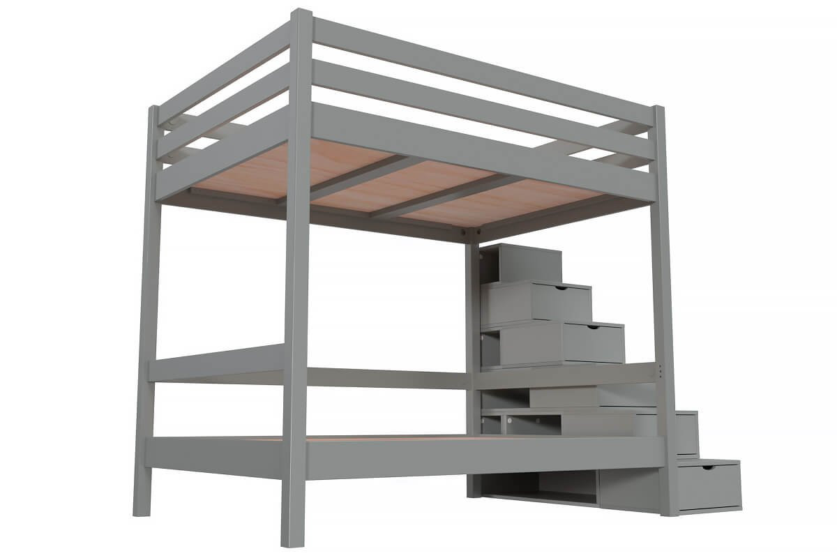 Lit superposé avec rangement Sylvia 140x200 - Gris | Greenweez