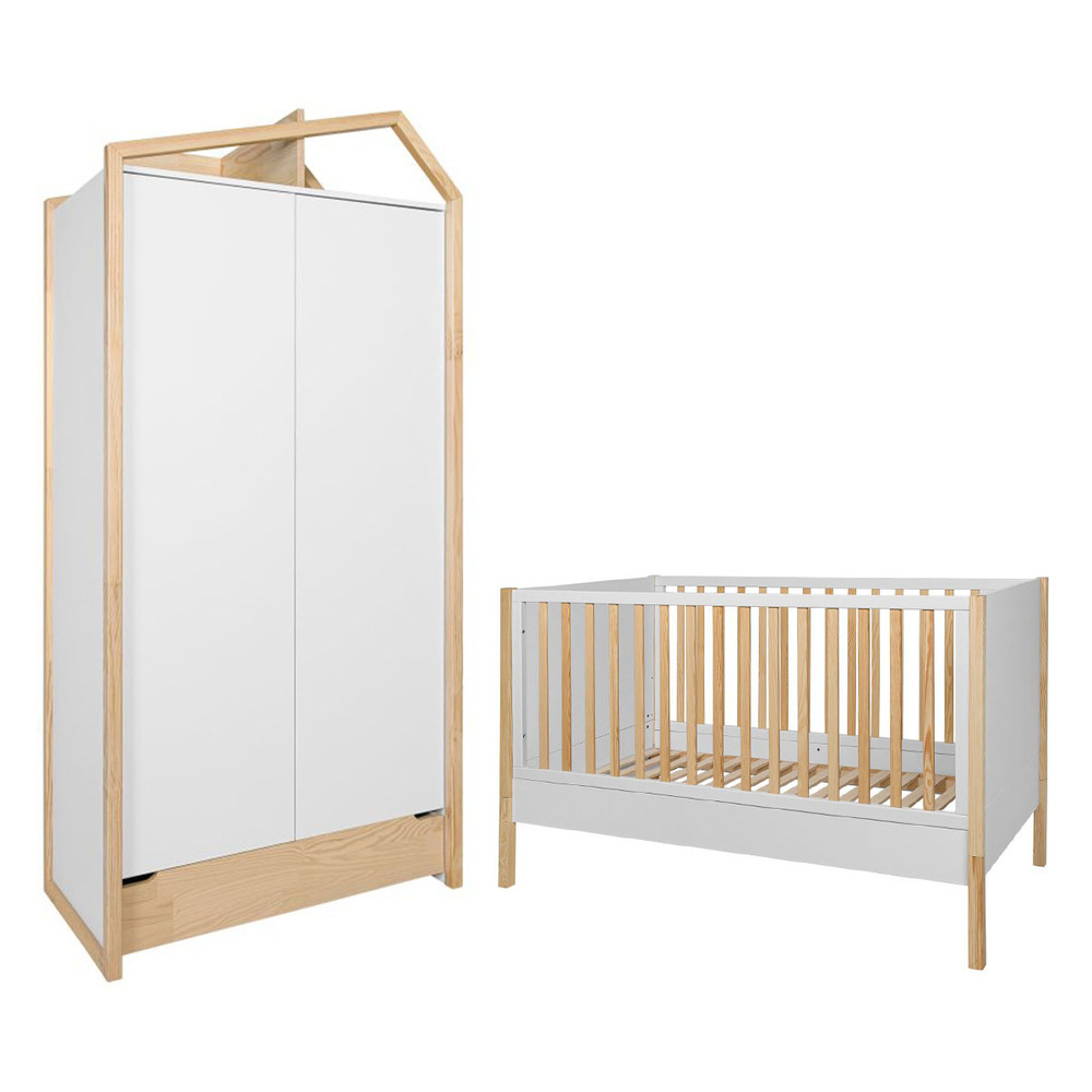 Lit évolutif 70x140 et armoire 2 portes Juliette - Blanc et bois ...