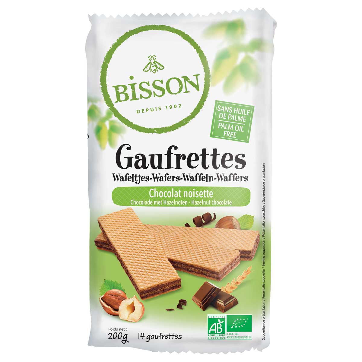 Bisson Gaufrettes chocolat noisette bio 200g | Greenweez