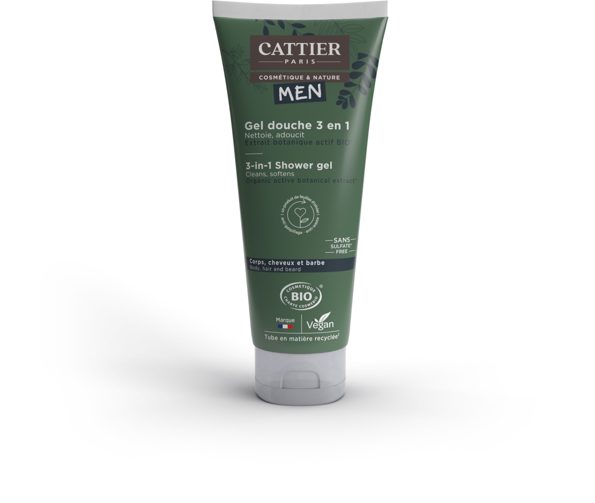 Gel Douche Homme 3 en 1 Cheveux, Corps et Barbe 200ml | Greenweez