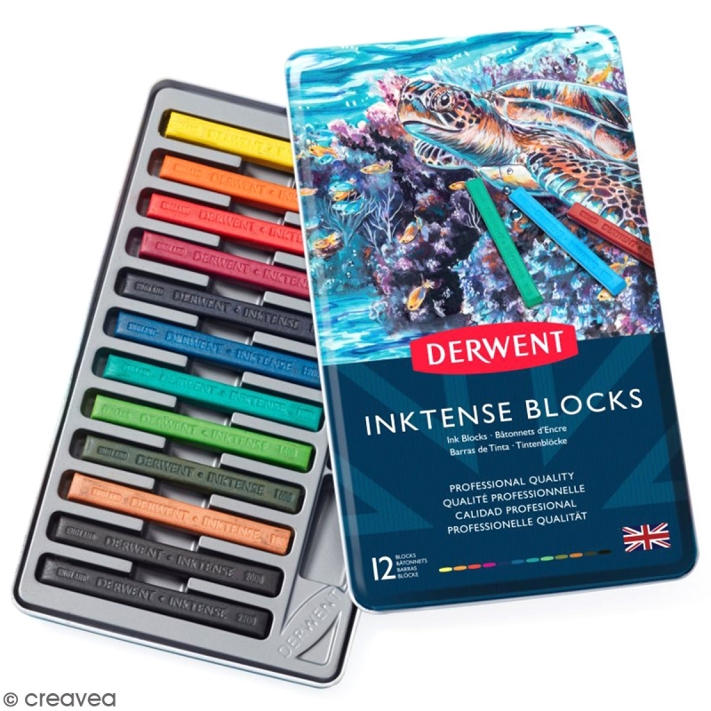 Pastels secs Derwent Inktense Bâtonnets - Boîte métal de 12 past ...