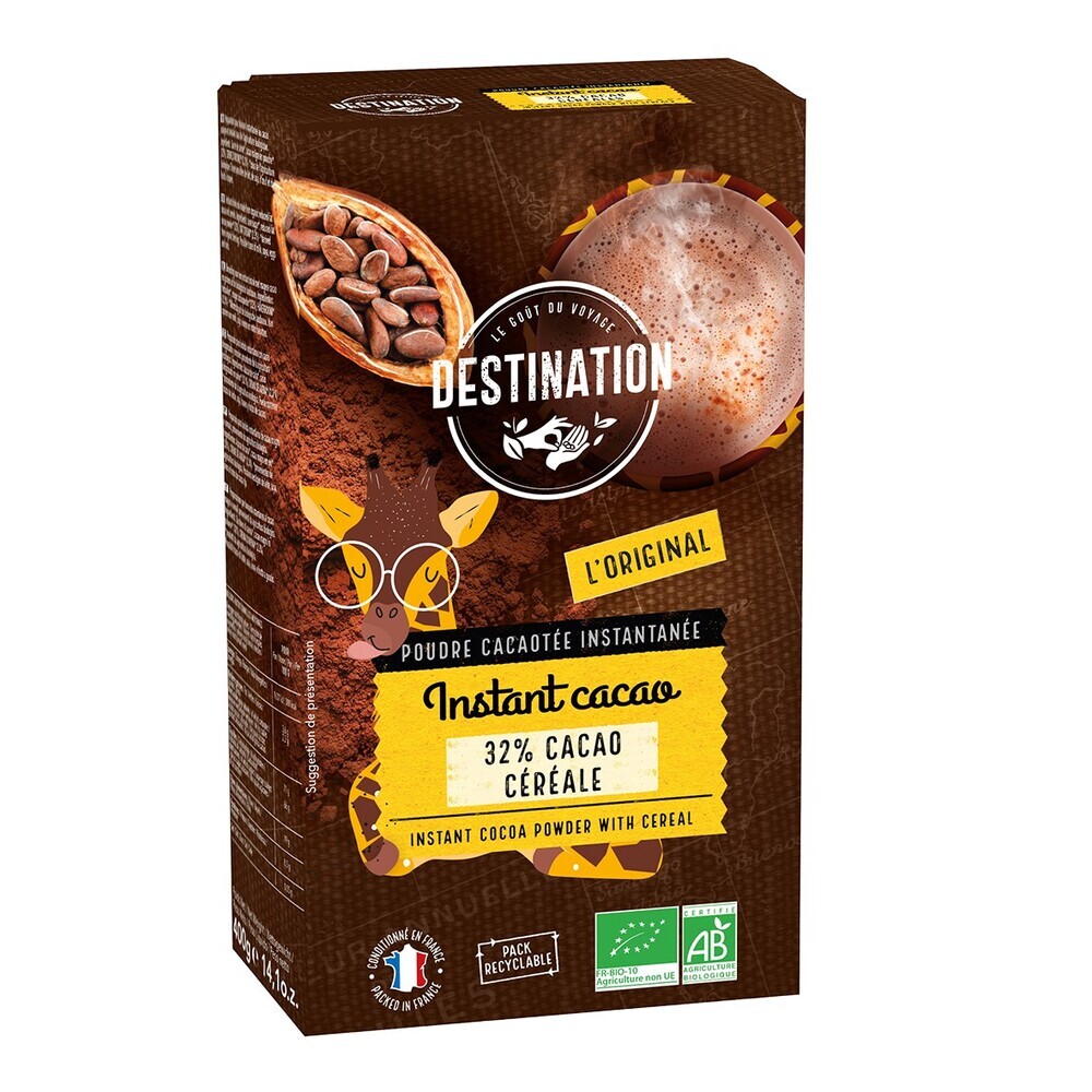 Destination Cacao choco 32% & cereales 400g Bio | Greenweez