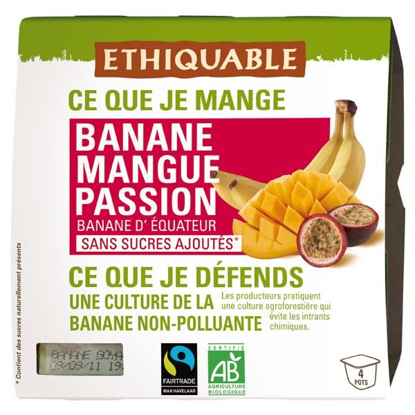 Purée banane mangue passion Bio 4x100g | Greenweez