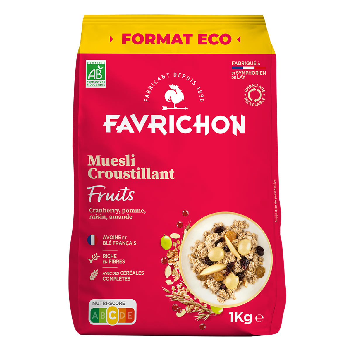 Muesli croustillant cranberry pomme raisin amande bio 1kg | Greenweez