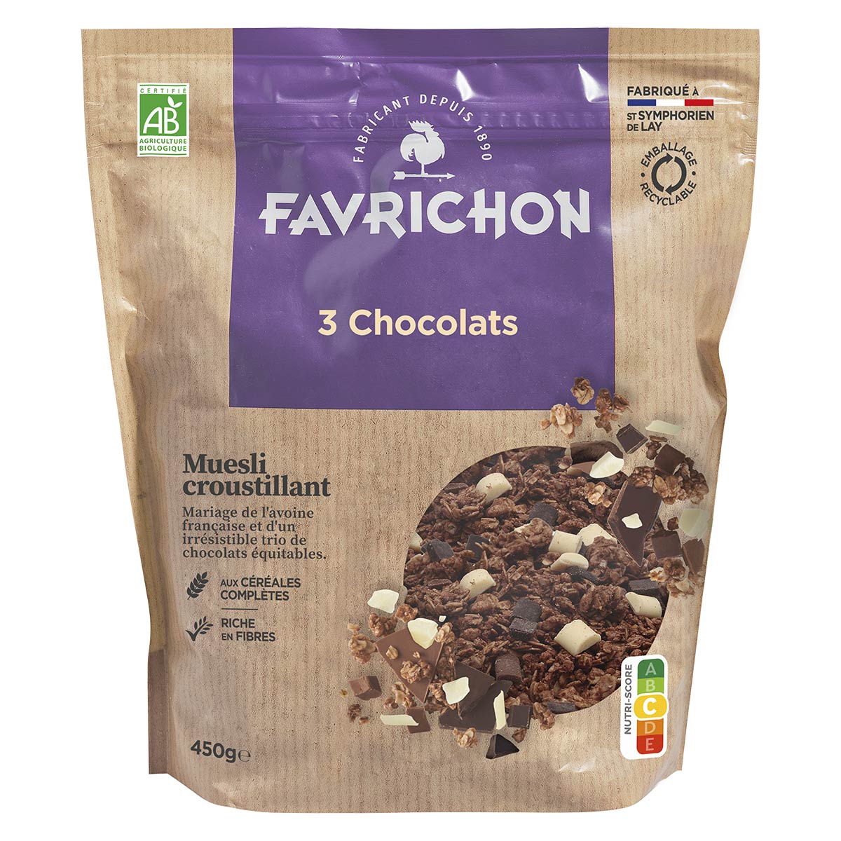 Muesli croustillant 3 chocolats bio 450g | Greenweez