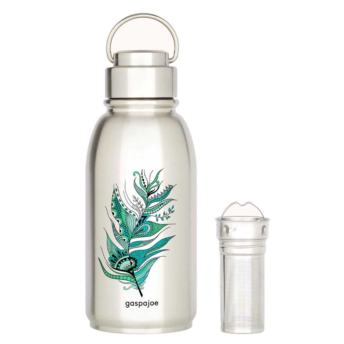 Gourde isotherme et infuseur Friendly inox Plume Verte 70cl | Greenweez
