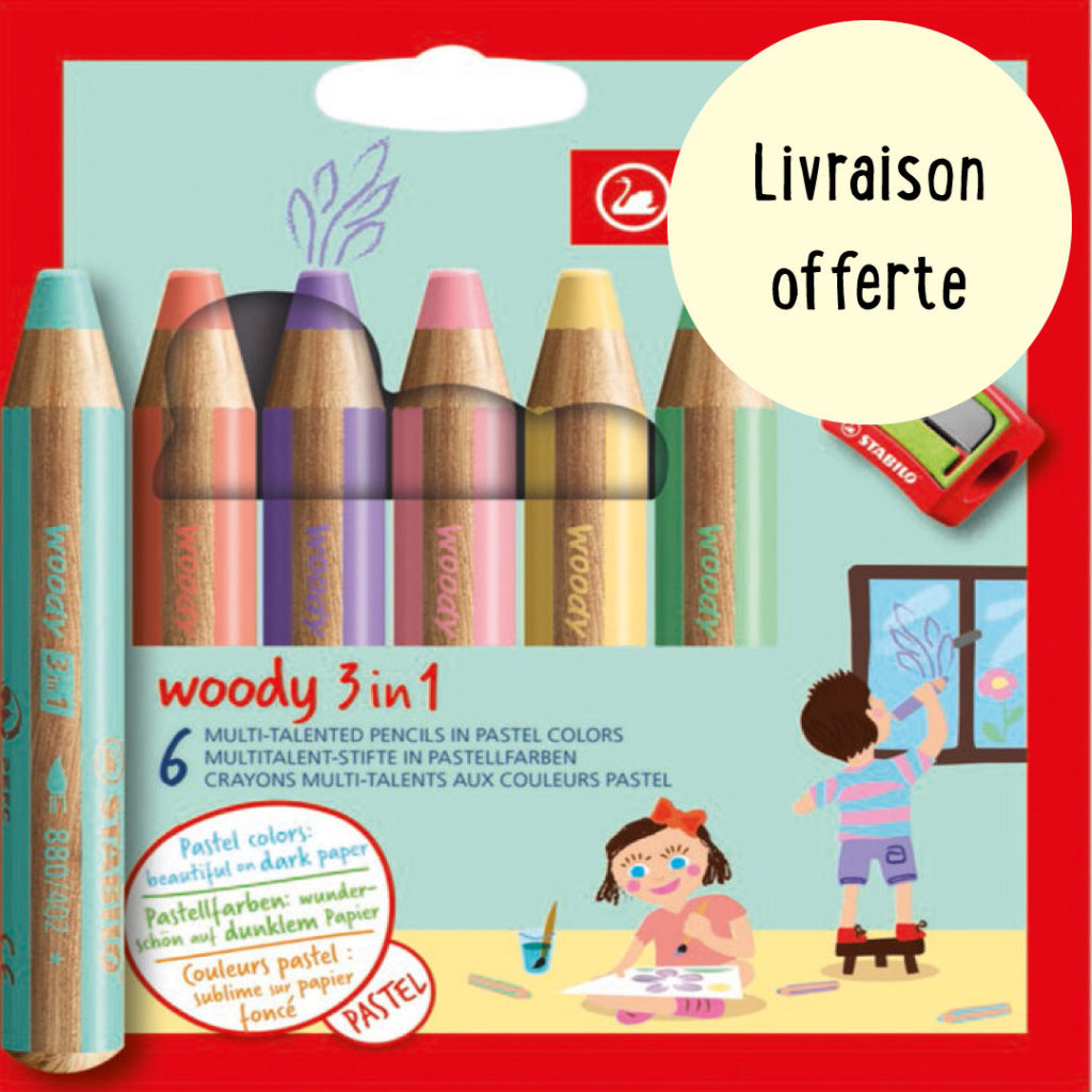6 crayons pastels Woody Stabilo - multi support | Greenweez