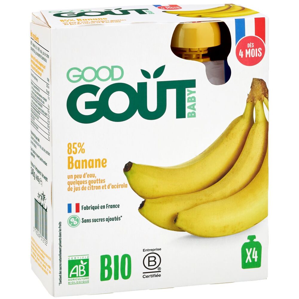 Gourdes de fruits banane 4x85g - Dès 4 mois | Greenweez