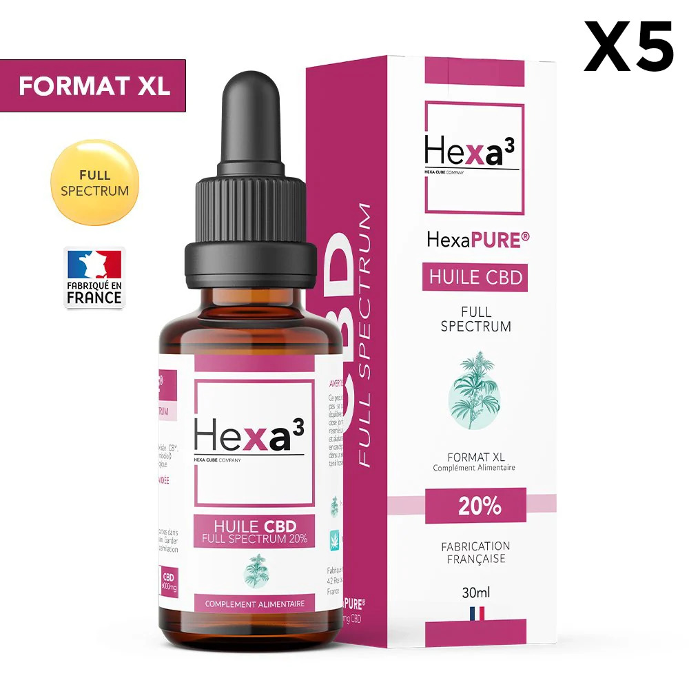 Huile CBD 6000mg Broad Spectrum 20%, sans THC (30ml) 5 flacons | Greenweez