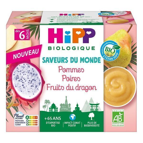 Coupelles pomme poire pitaya bio 4x100g dès 6 mois | Greenweez
