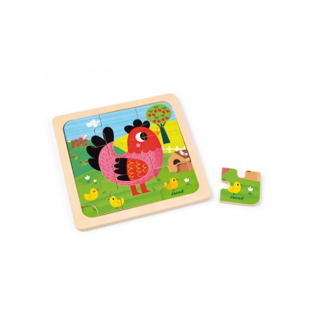 Puzzle Bois Carre Poule Violette 9 pieces | Greenweez