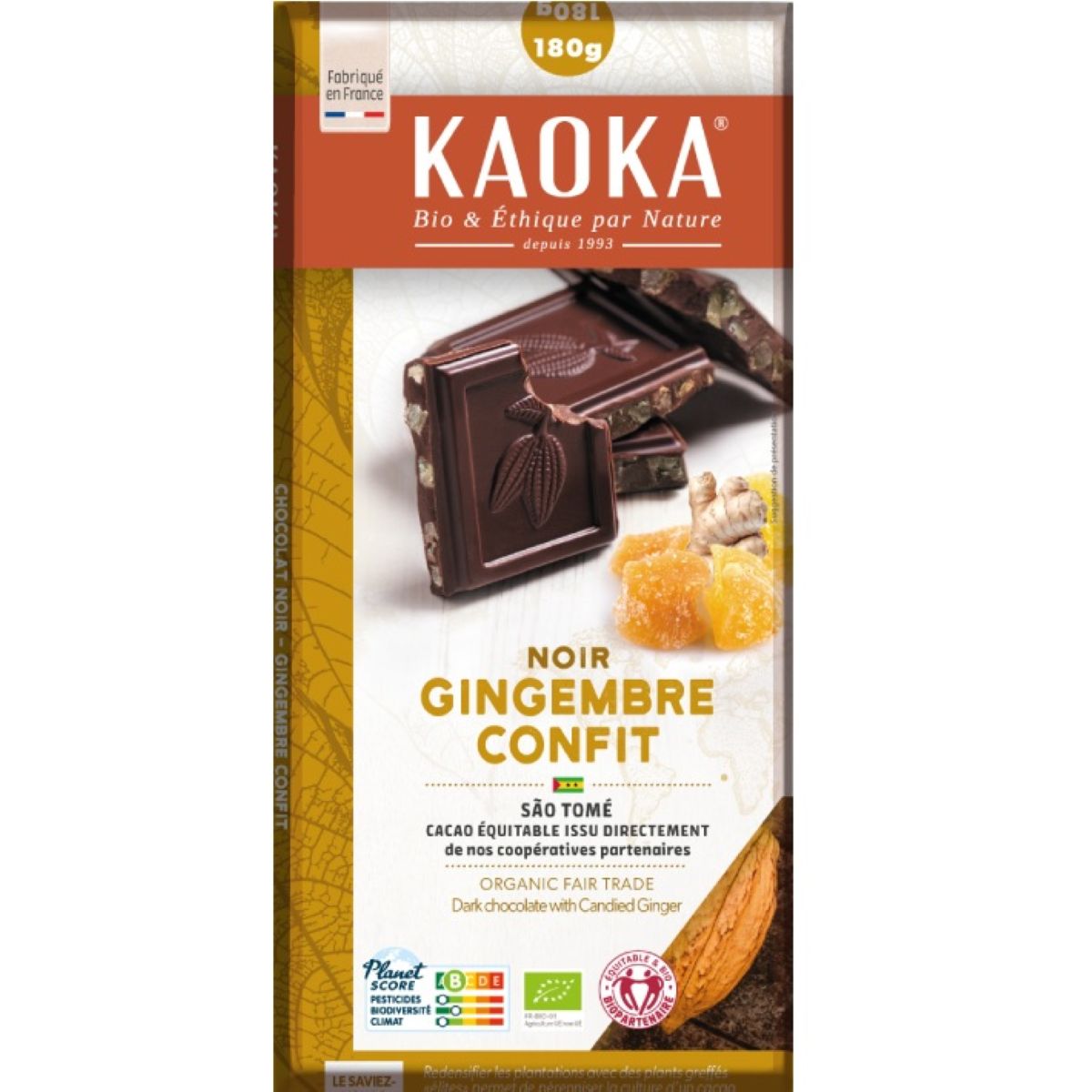 Tablette chocolat noir gingembre confit bio 180g | Greenweez