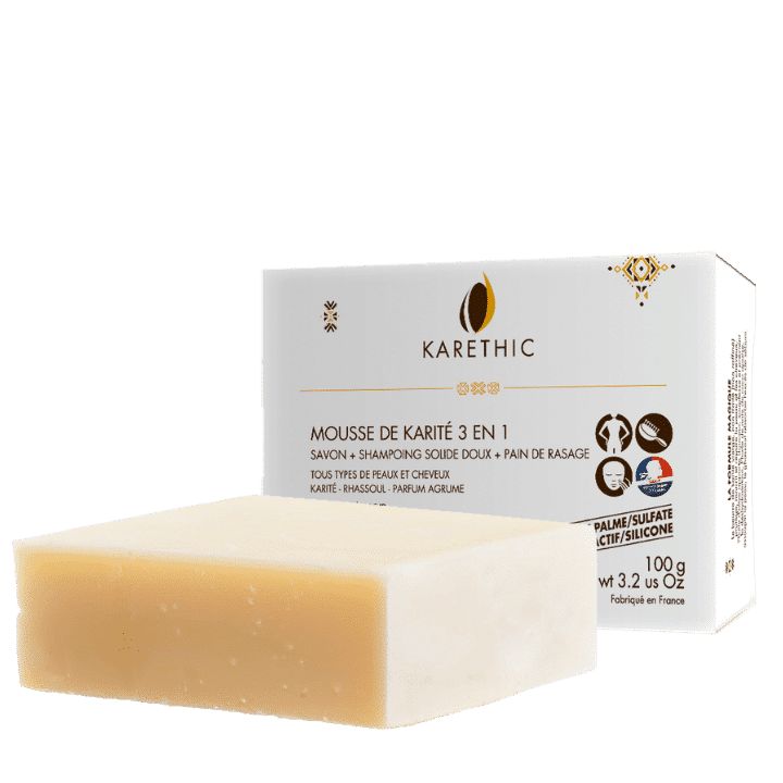 Mousse de karité 3 en 1 - Savon-shampoing solide doux - Karethic ...