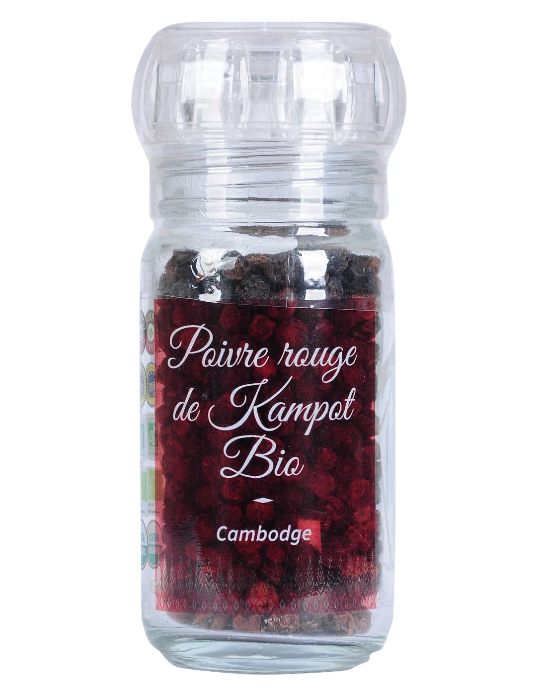 Poivre rouge de Kampot bio en grain IGP moulin 45g | Greenweez