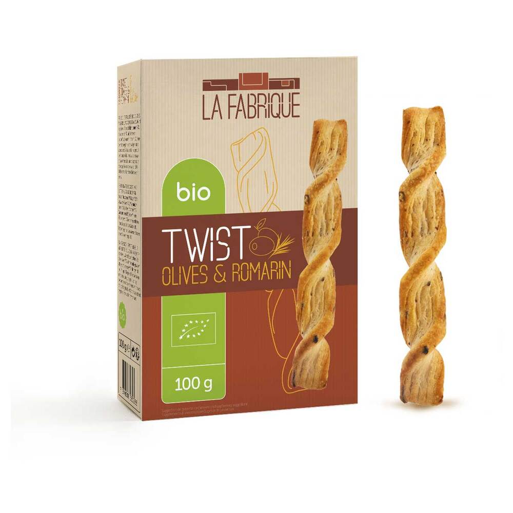 Biscuits apéritifs Twists au beurre, olive et romarin 100g | Greenweez
