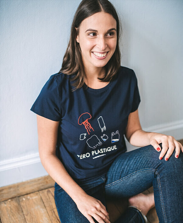 Tee-shirt Déborah "Zéro plastique" bleu en coton bio | Greenweez