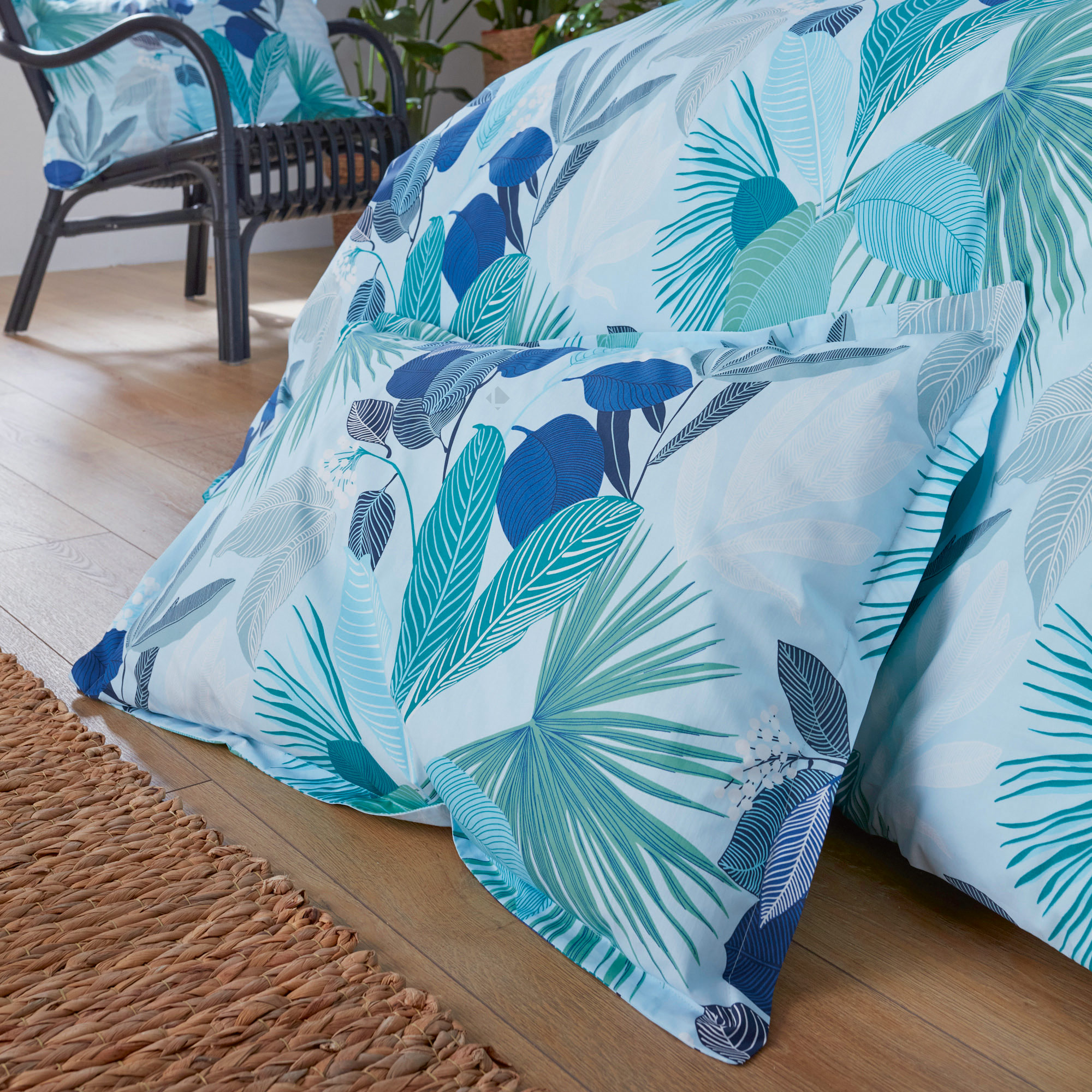 Taie d'oreiller 50x70 cm percale de coton MOOREA PACIFIC bleu/ve ...