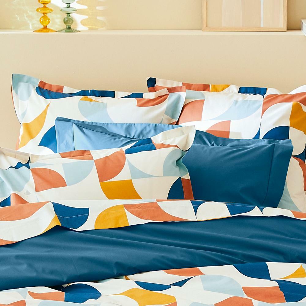 Taie d'oreiller 50x70 cm percale de coton MODULO bleu cobalt | Greenweez