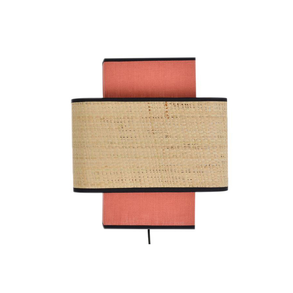 Applique murale en lin rouge brique et rabane naturelle H28 cm | Greenweez