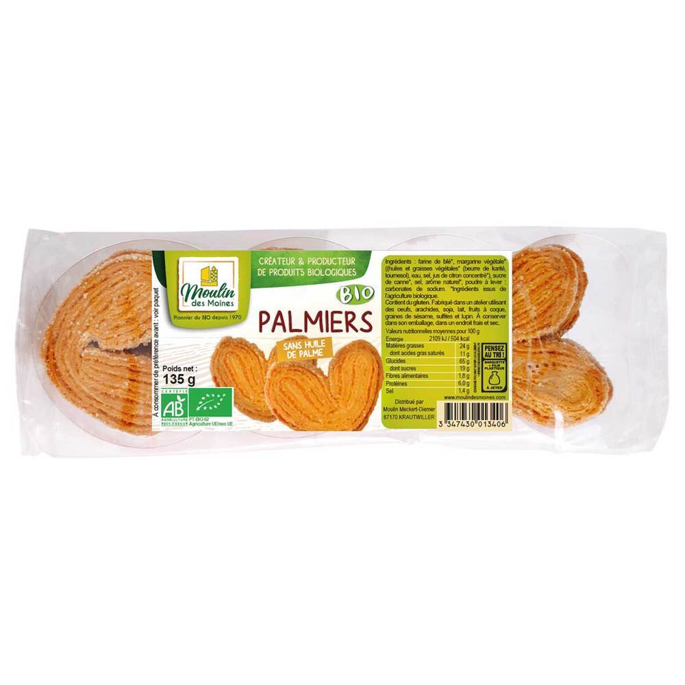 Moulin Des Moines Palmiers bio 135g - Sans huile de palme | Greenweez