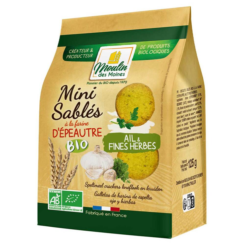 Mini sablés épeautre, ail et fines herbes bio 125g | Greenweez