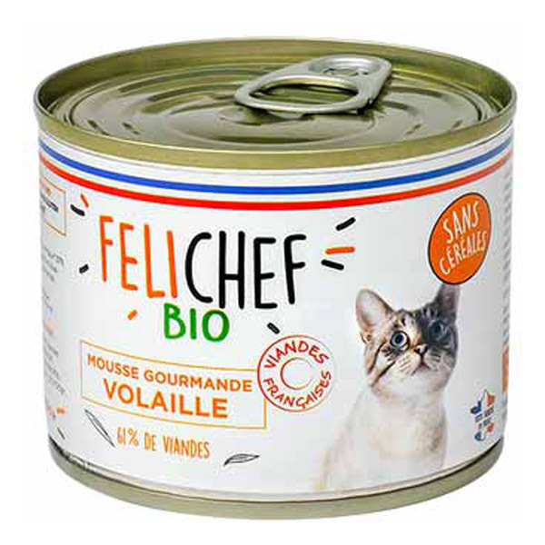 Lot de 6 x Mousse bio sans céréales chat Volaille 200g | Greenweez