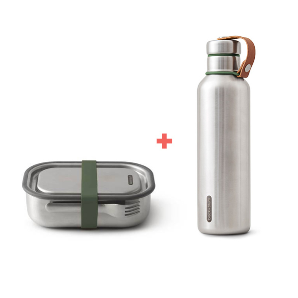 Pack lunch box et gourde isotherme inox Olive | Greenweez