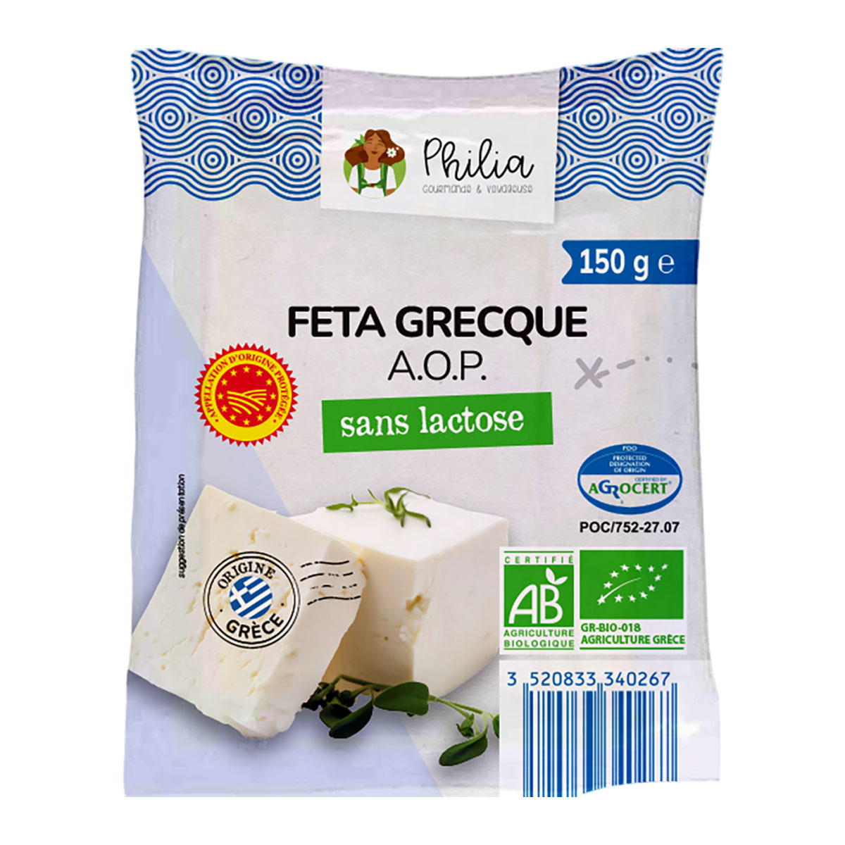 Feta grecque AOP sans lactose bio 150g | Greenweez
