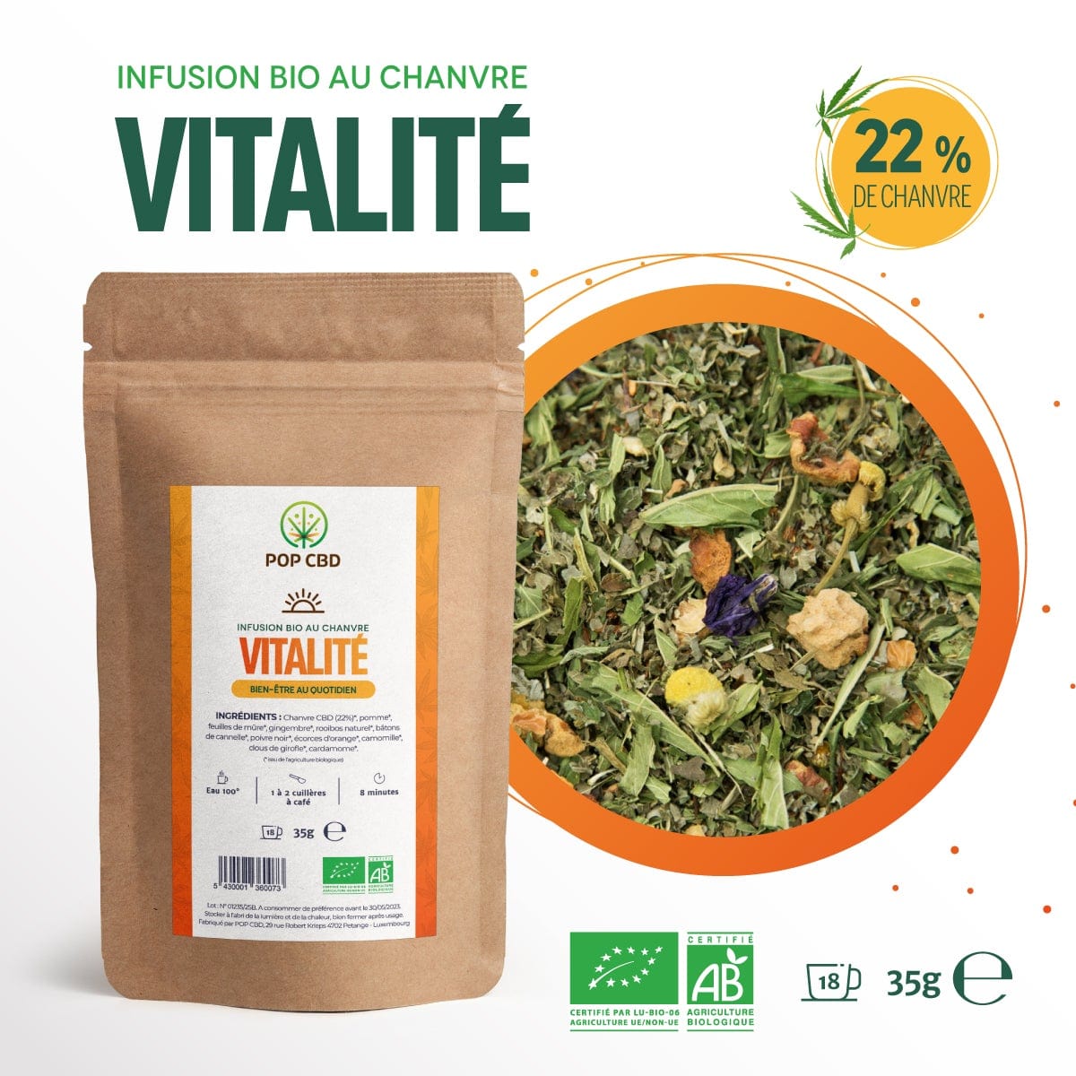 Infusion bio au CBD VITALITÉ (22% de Chanvre) | Greenweez