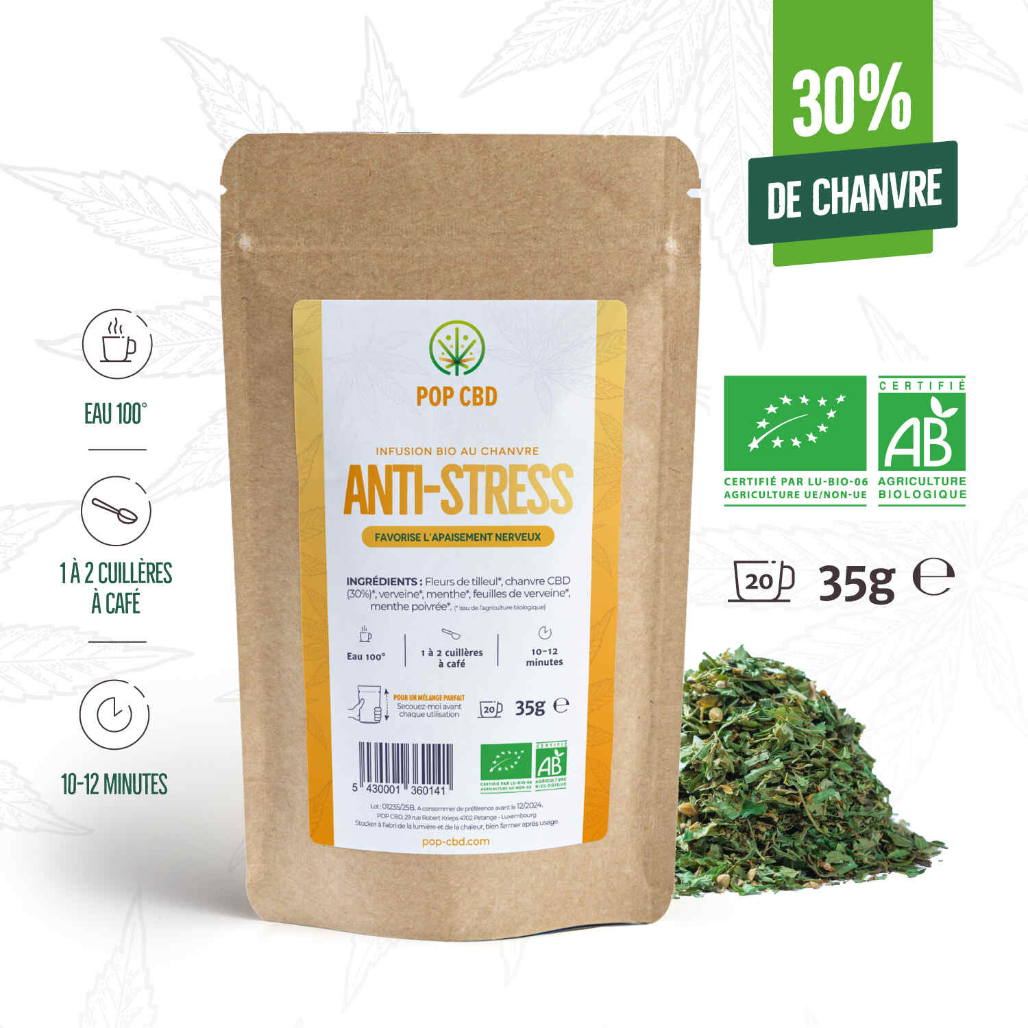 Infusion bio au CBD ANTI-STRESS (22% de Chanvre) | Greenweez
