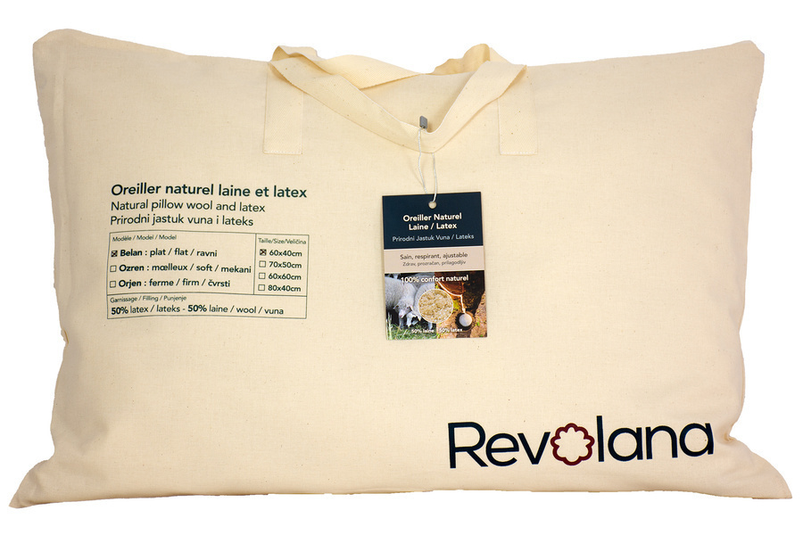 Oreiller Belan plat - 60x40CM Laine et latex naturel | Greenweez