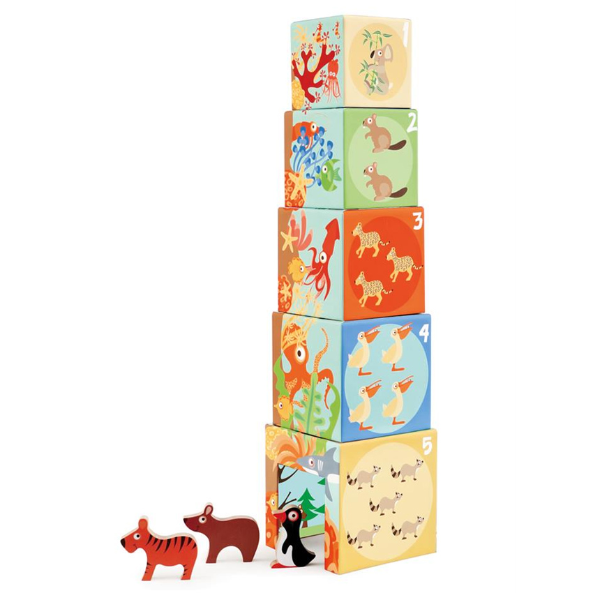 Pyramide Animaux du Monde et ses 3 figurines en bois | Greenweez