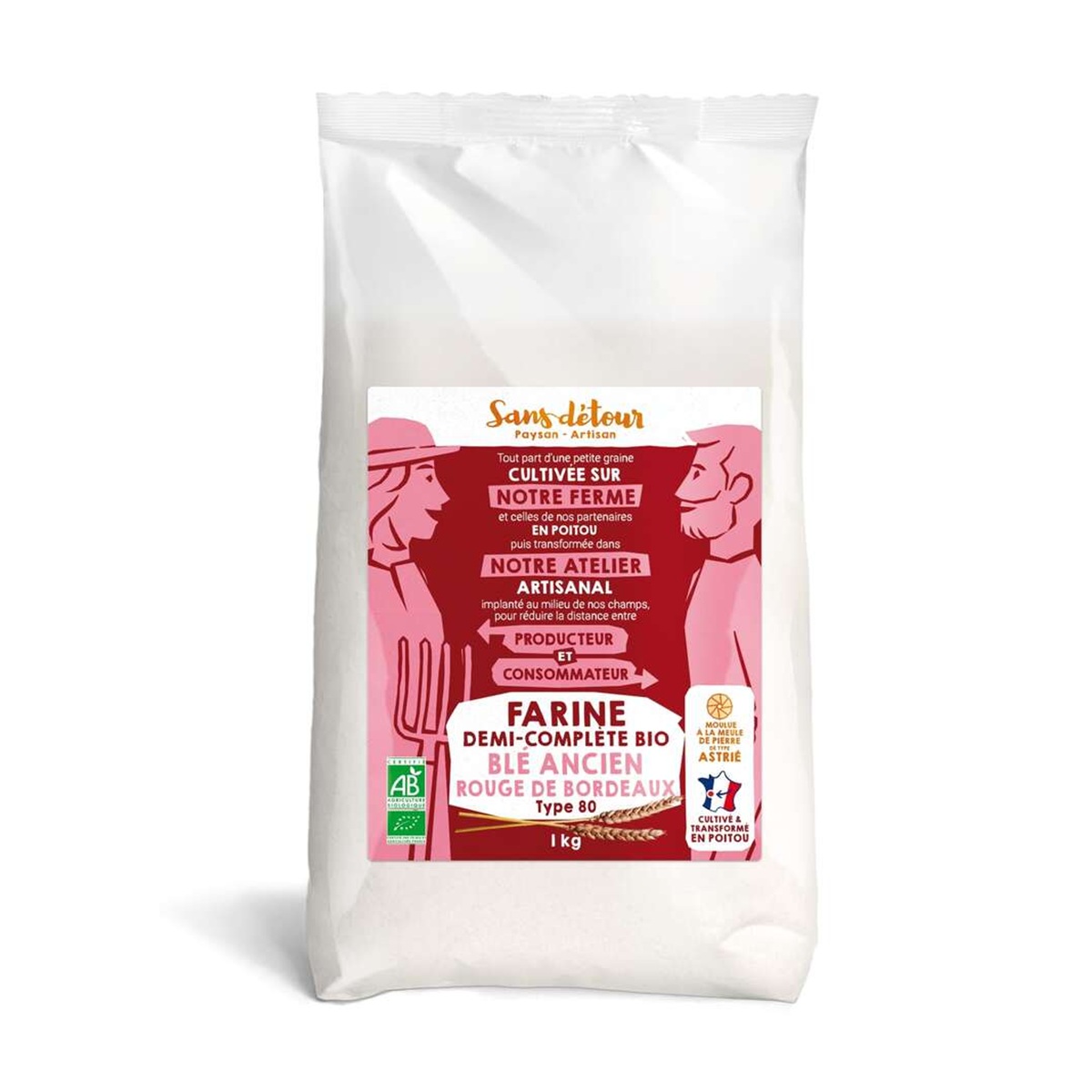 Farine demi-complète de blé ancien Rouge T80 bio 1kg | Greenweez