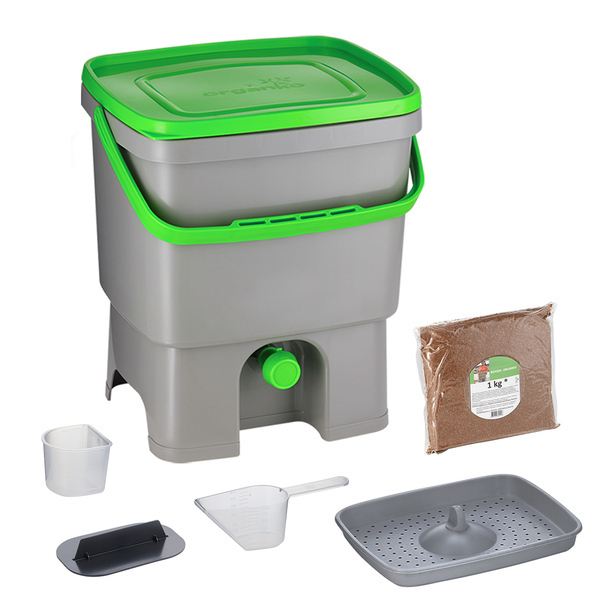 Skaza Composteur Bokashi Organko 2avec 16L-1Kg brain-Gris/Vert | Greenweez