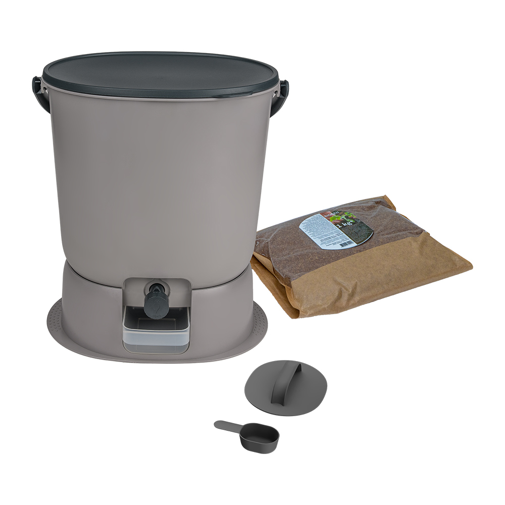 Composteur Bokashi Essential 15,3L +1Kg Brain,Gris | Greenweez