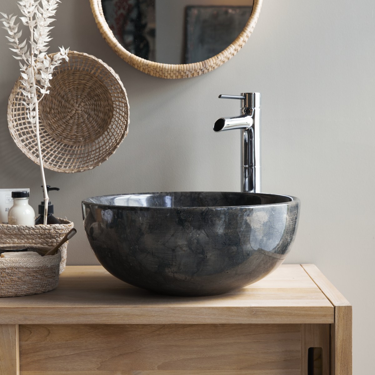Vasque ronde en marbre Mia dark Grey | Greenweez
