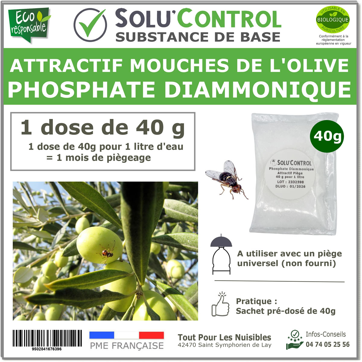 SOLU'CONTROL - appât contre la mouche de l'olive - Sachet 40g | Greenweez