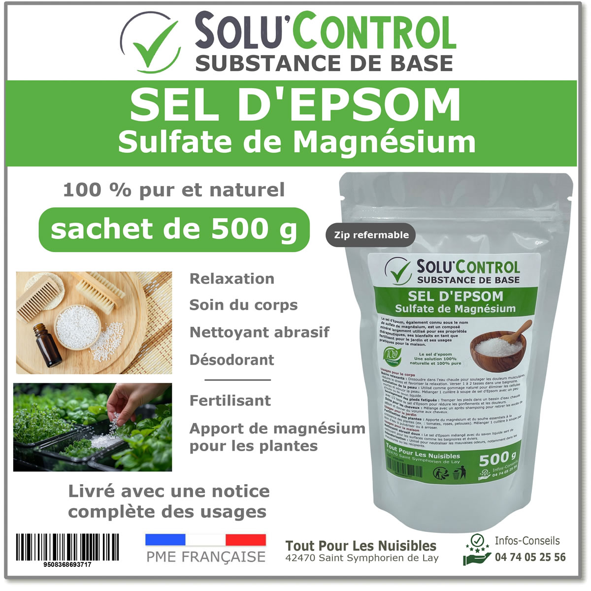 Sel d'Epsom 500 g - Solu'Control - 100% Pur pour Soin et Jardin | Greenweez