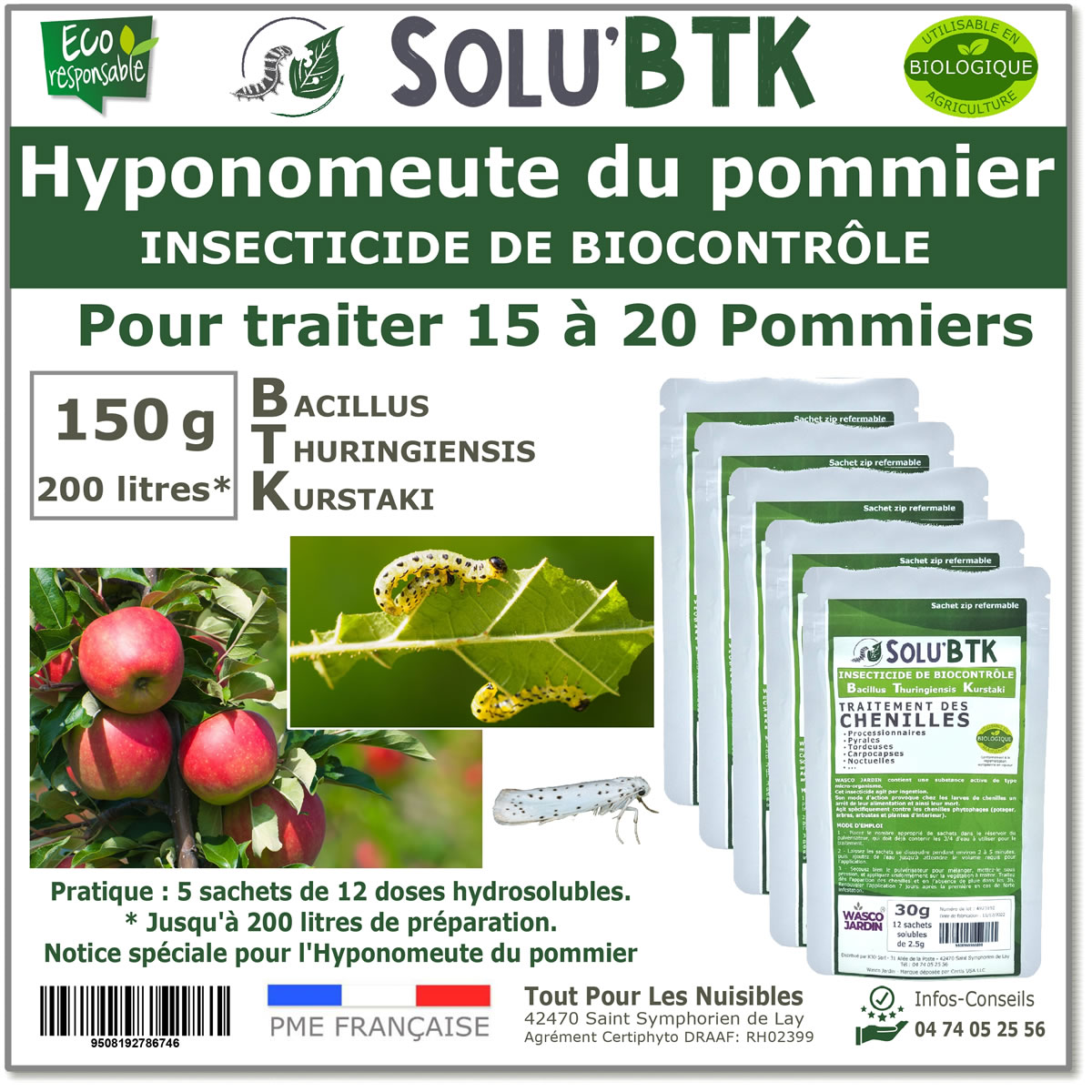 SoluBTK-Hyponomeute du Pommier-150 g Bacillus thuringiensis BTK | Greenweez