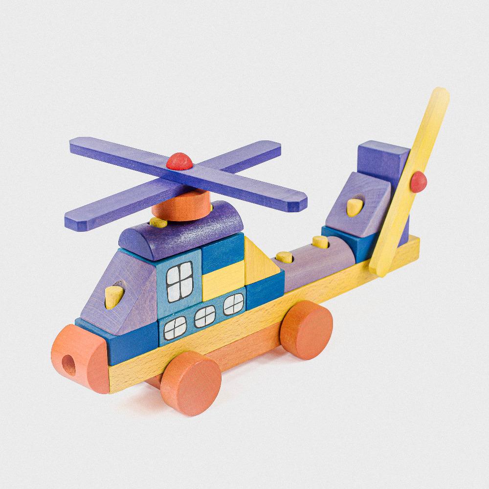 Hélicoptère en bois à assembler pour enfant peint à la main | Greenweez