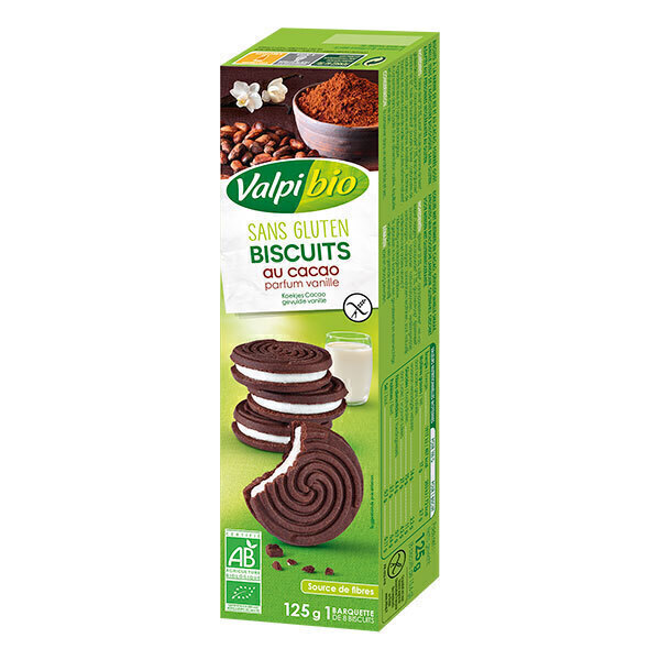 Biscuits cacao fourrés vanille sans gluten 125g | Greenweez
