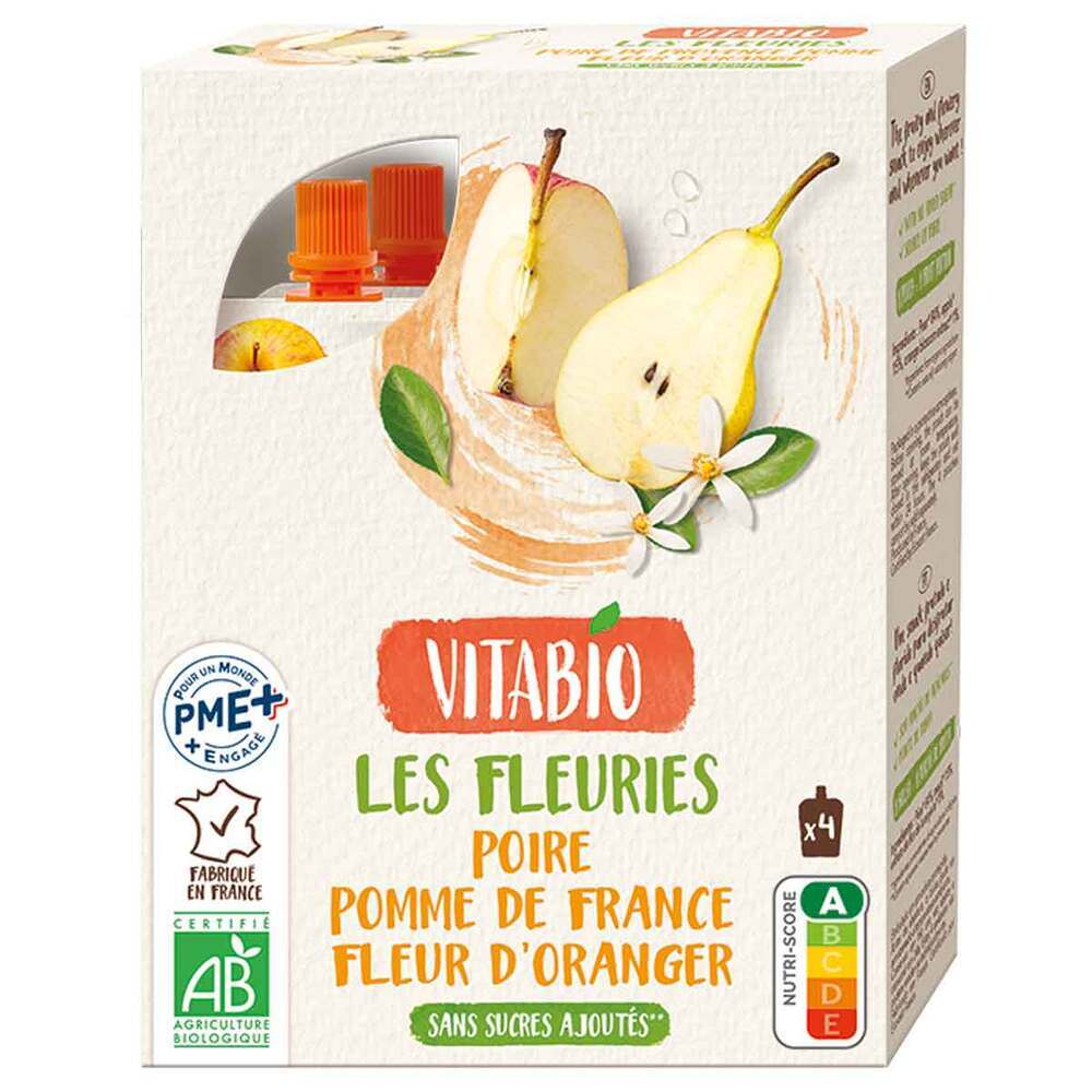 Gourdes Fruits et Fleur Poire Pomme Fleur d'Oranger 4x120g | Greenweez