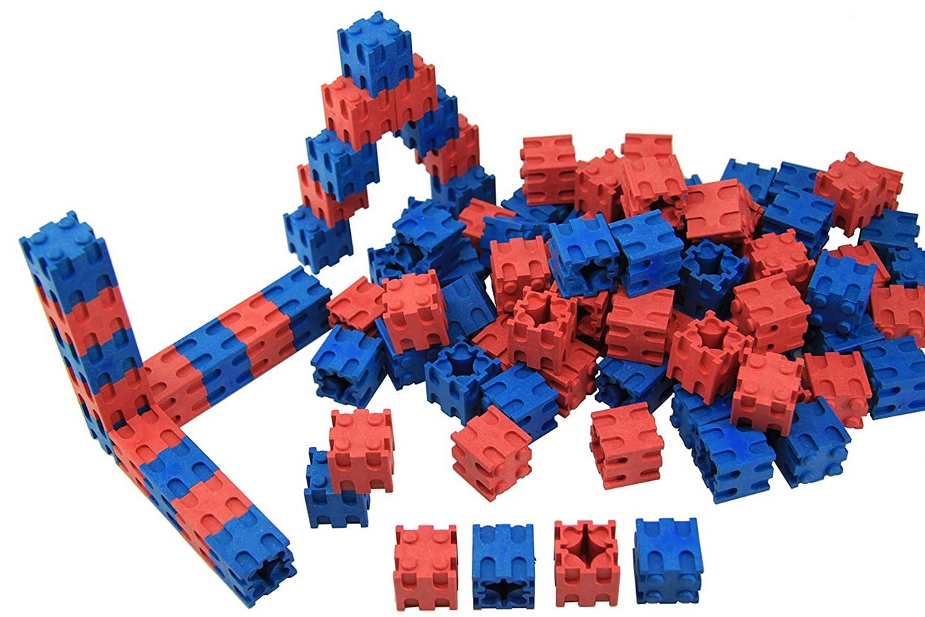 100 cubes encastrables rouge et bleu | Greenweez