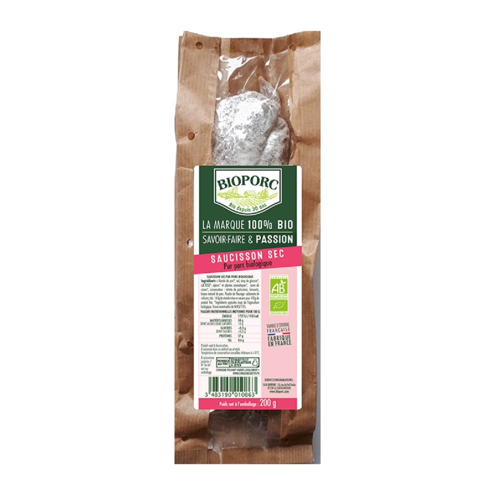Saucisson sec pur porc bio 200g | Greenweez