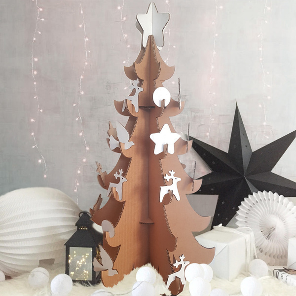 Sapin de noël en carton écoresponsable 80 cm & sa déco | Greenweez