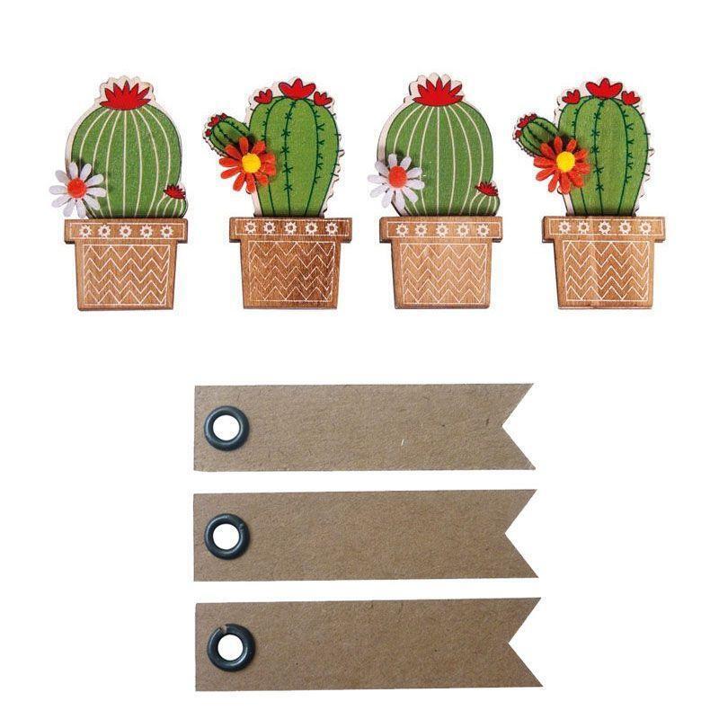 4 autocollants bois Cactus 6,1 cm + 20 étiquettes kraft Fanion | Greenweez