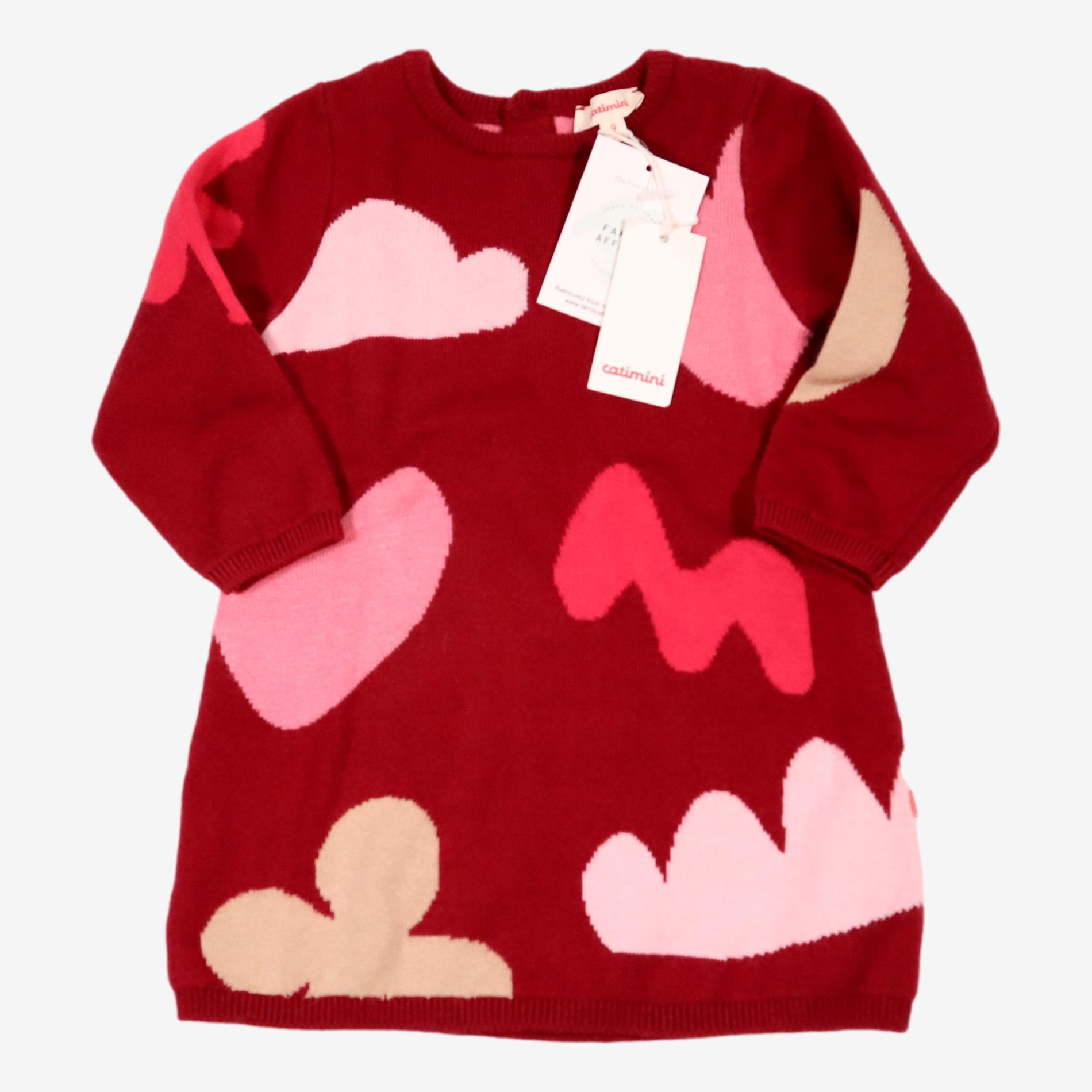 CATIMINI 9 mois robe pull rouge coeurs | Greenweez