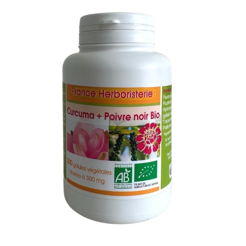 GELULES CURCUMA + POIVRE NOIR BIO 200 gélules dosées à 300mg. | Greenweez