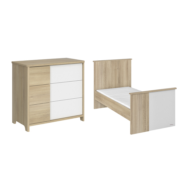 Lit évolutif 70x140 et commode 3 tiroirs Sacha - Chêne et blanc | Greenweez