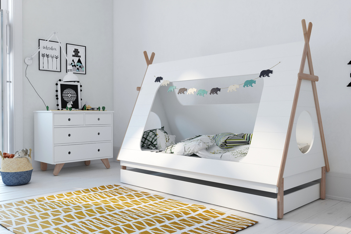Lit enfant Tipi + tiroir lit 90x200 Blanc | Greenweez